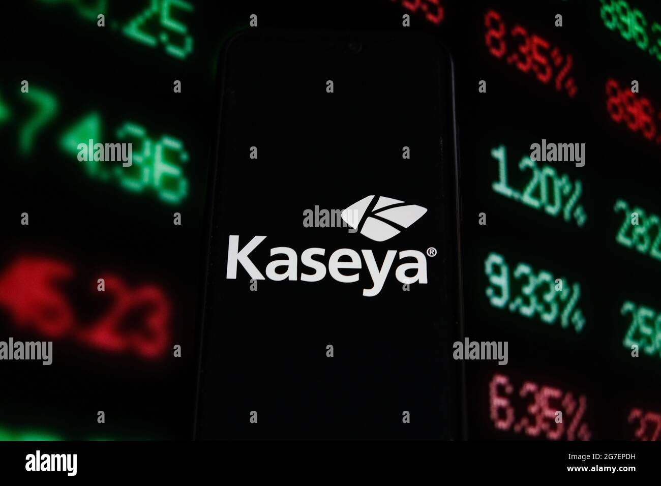 In this photo illustration a Kaseya logo is seen displayed on a ...