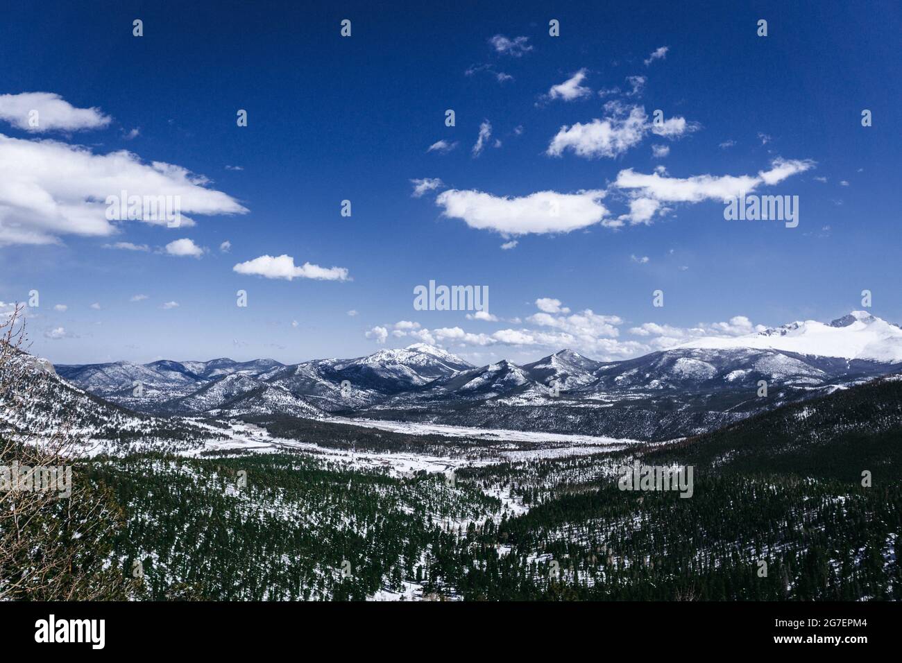 Aerial view of forests and mountains in snow Stock Photo - Alamy