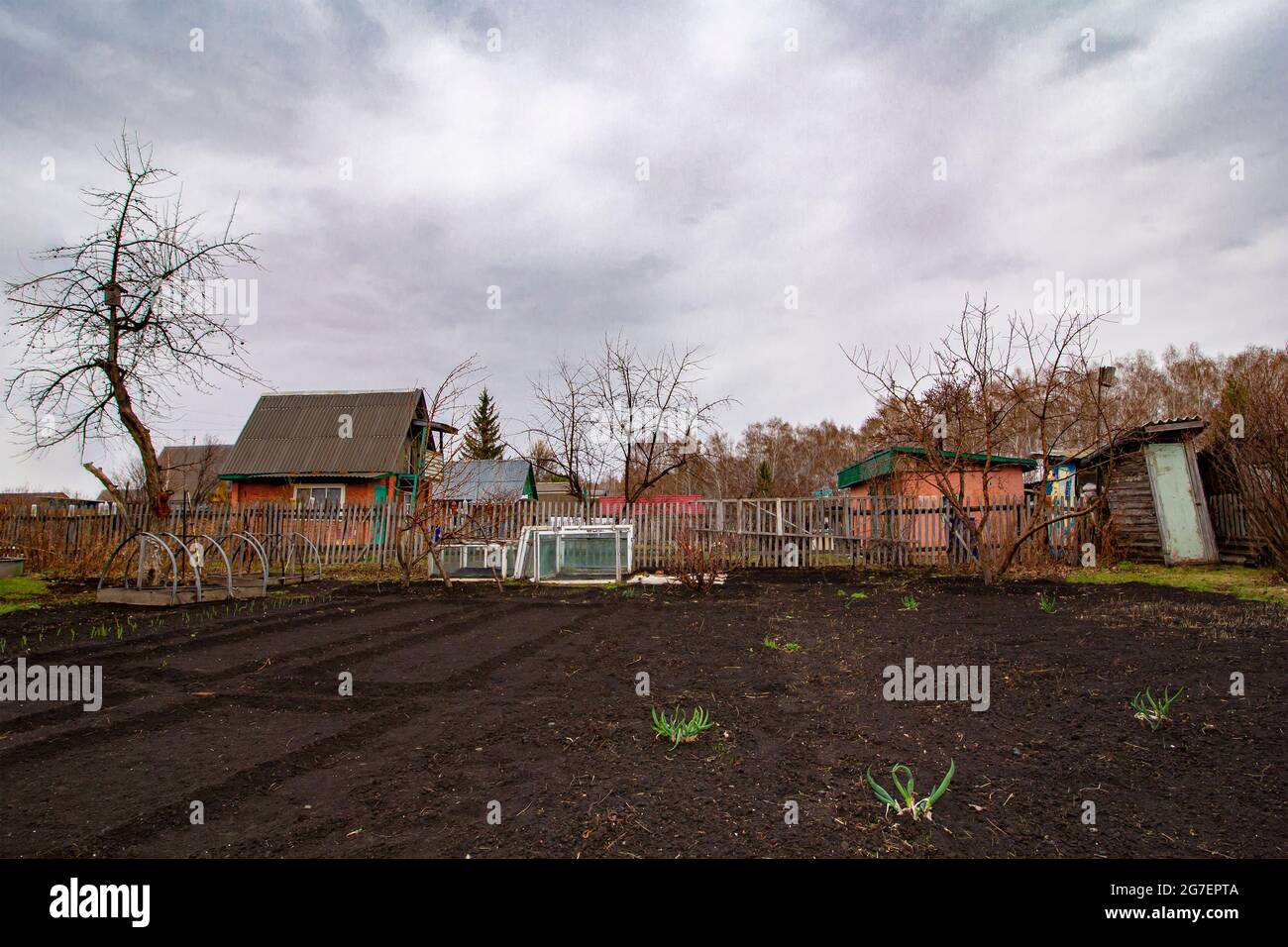 Old village houses and household plots in a poor village Stock Photo ...