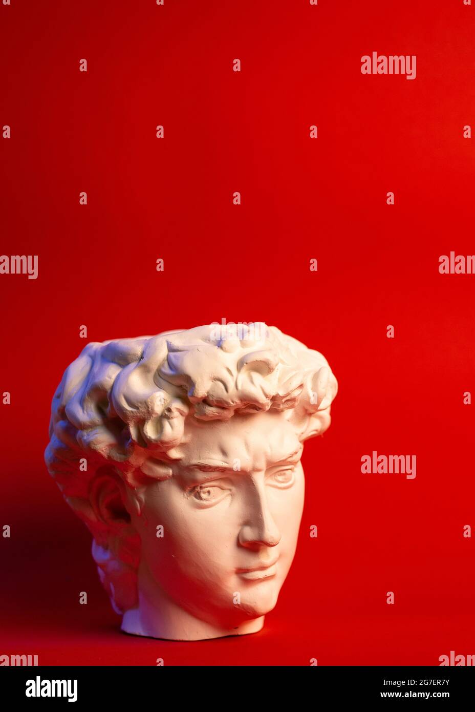 Gypsum statue of David's head. Michelangelo's David statue plaster copy Stock Photo - Alamy