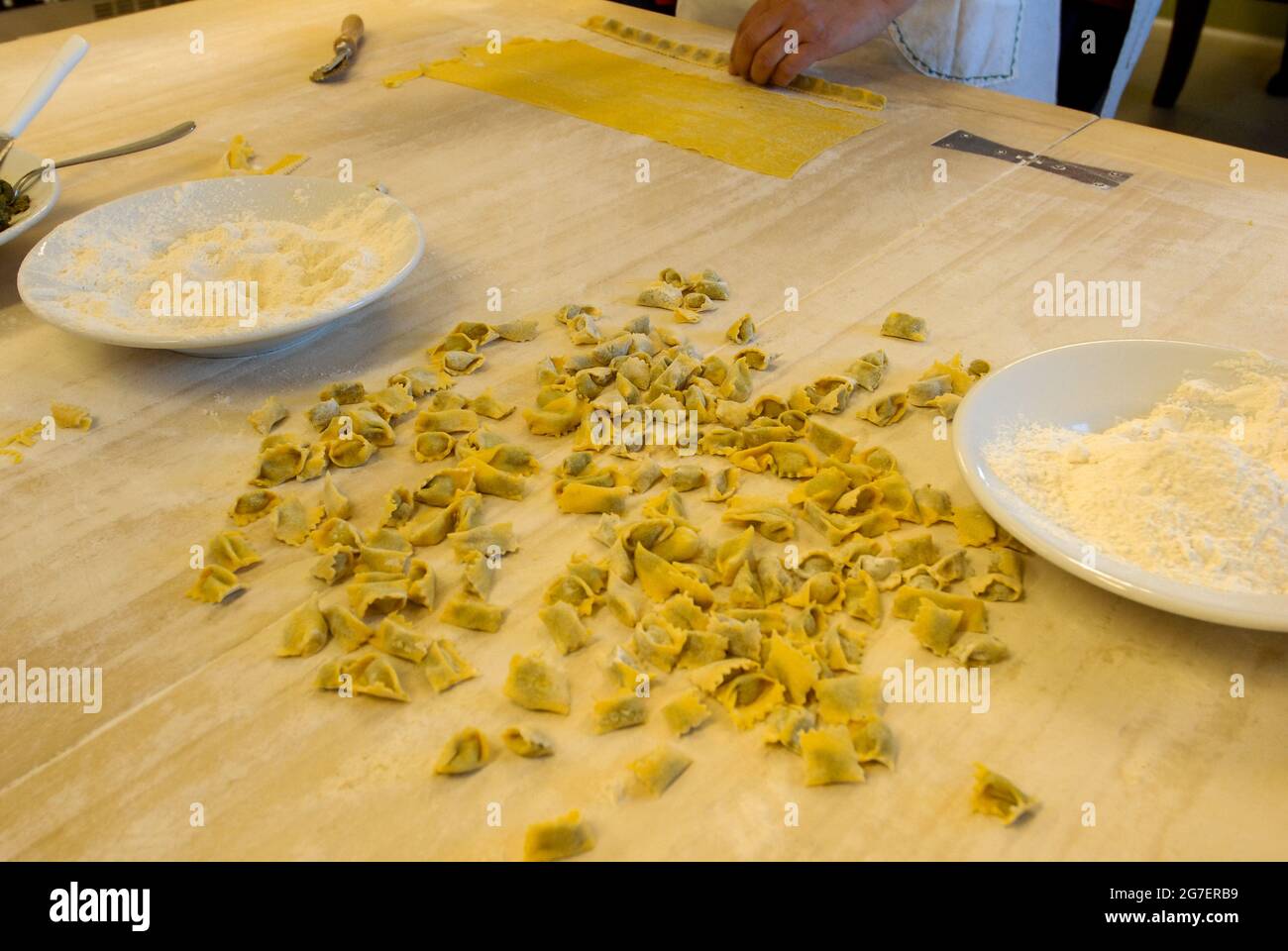 Preparation of agnolotti. Typical pasta of the Langhe, Piedmont - Italy ...