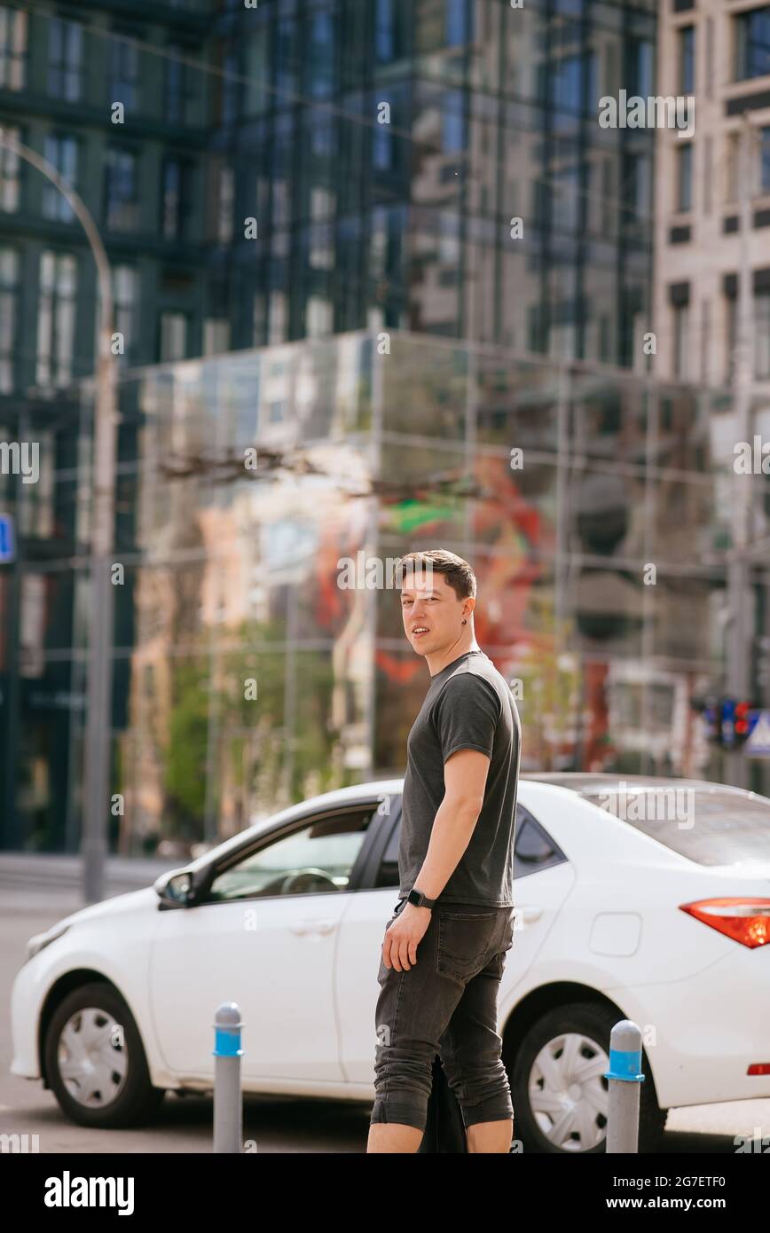 Portrait of man look around. Stylish clothing wear Stock Photo - Alamy