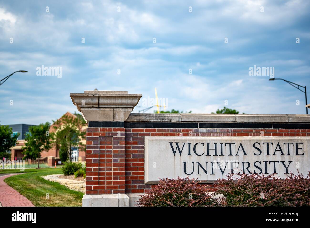 Wichita, Kansas, USA: 6-2021: Main entrance sign to Wichita State ...