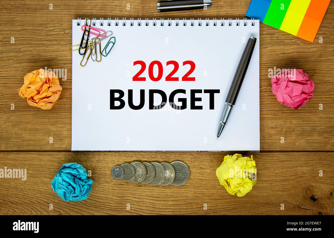 2022 budget new year symbol. White note with words 2022 budget on ...