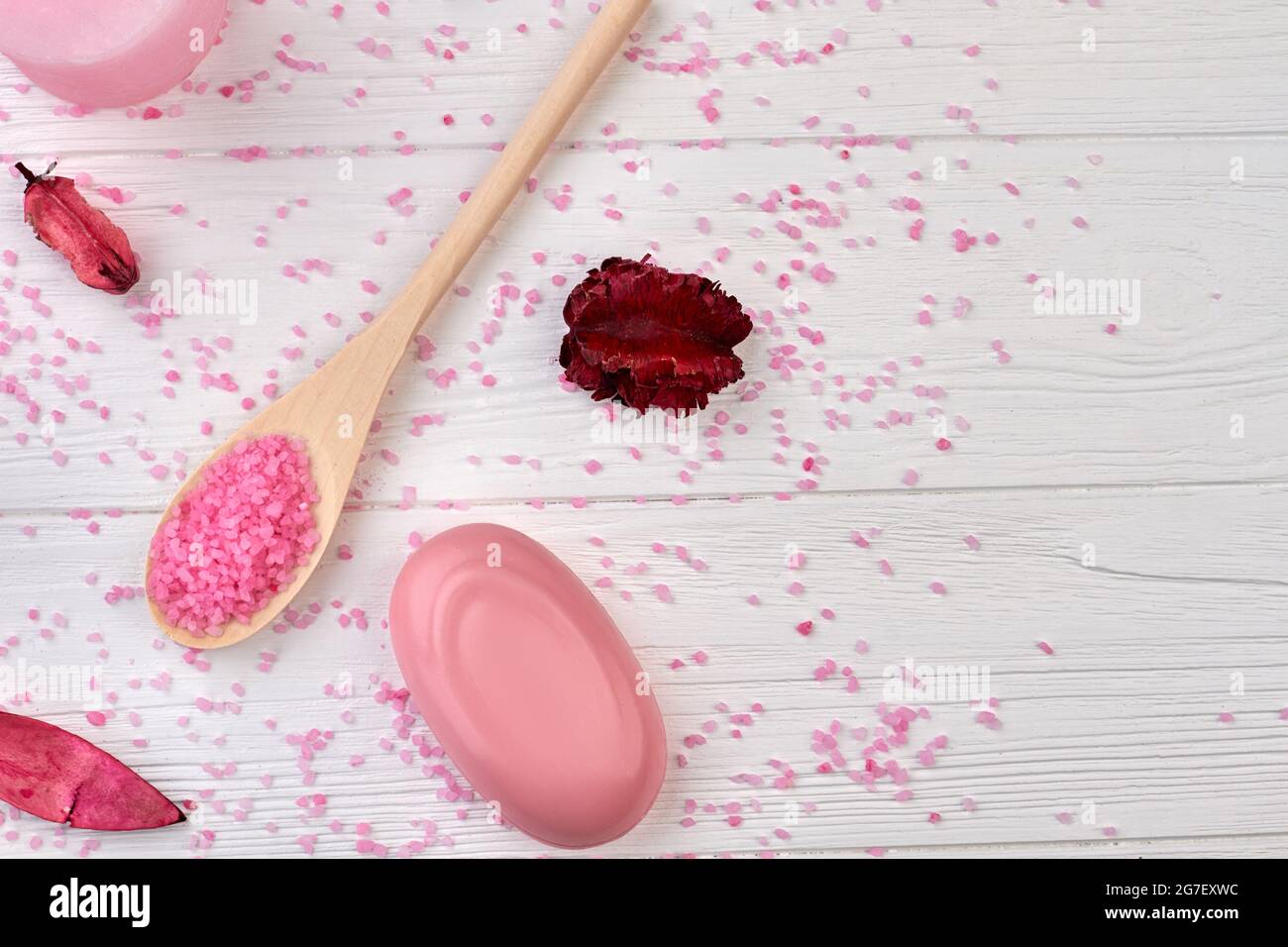 Top view set of spa stuff. Top view vertical shot Stock Photo - Alamy