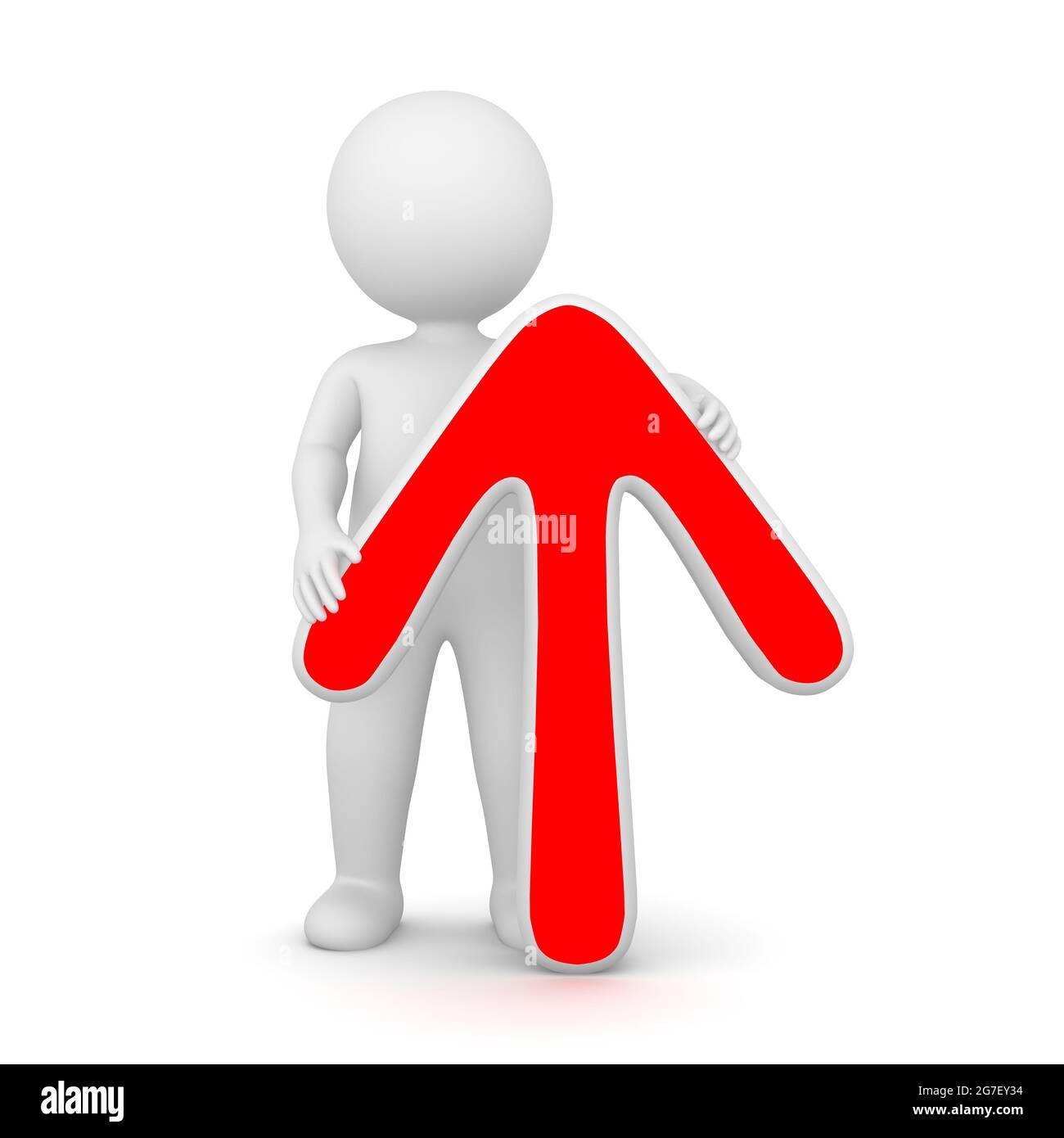 3D Rendering of a man holding a red up arrow on white background Stock ...