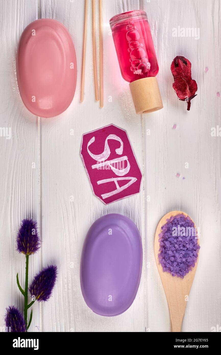 Spa healthcare accessories for beauty flat lay Stock Photo - Alamy