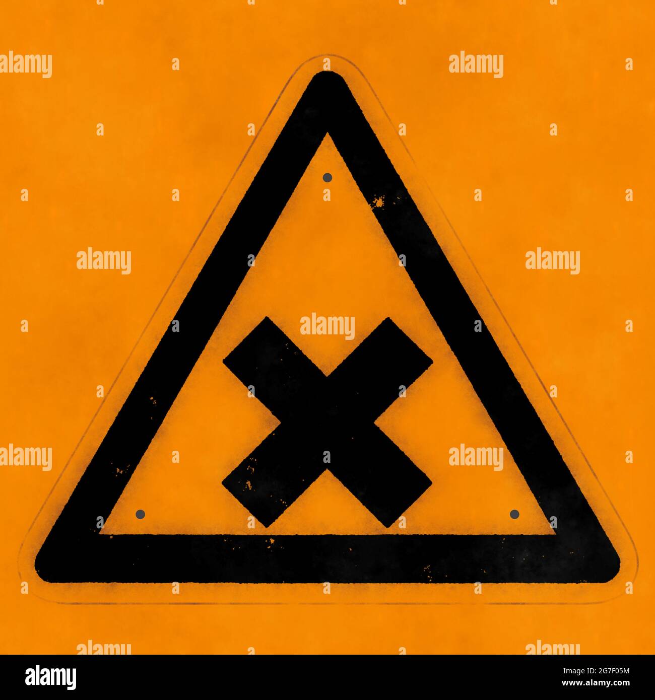 Illustration of warning cross road sign isolated on orange background ...