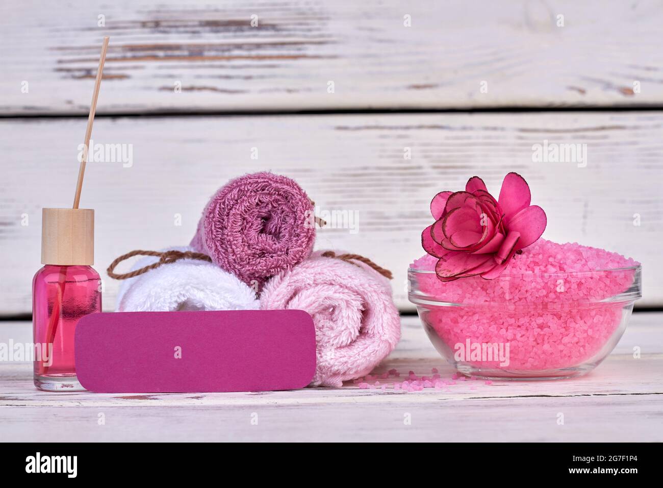 Bodycare spa stuff with copy space on white wooden background Stock ...