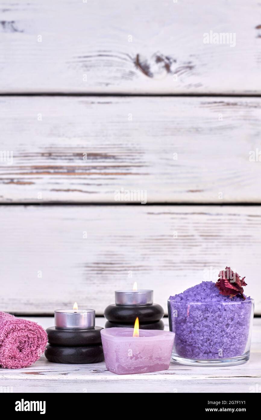 Vertical shot spa treatment things and copy space Stock Photo - Alamy