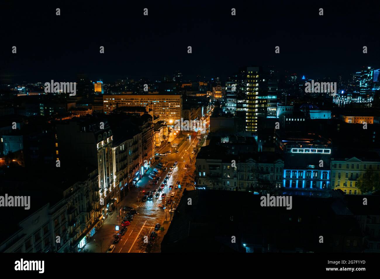 High-altitude aerial view of the city at night Stock Photo - Alamy