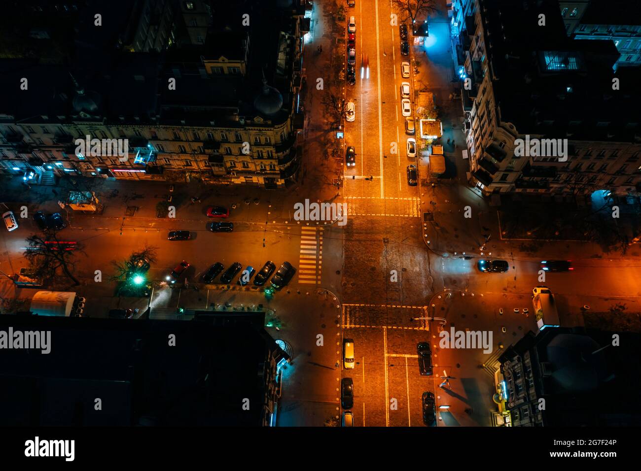 High-altitude aerial view of the city at night Stock Photo - Alamy