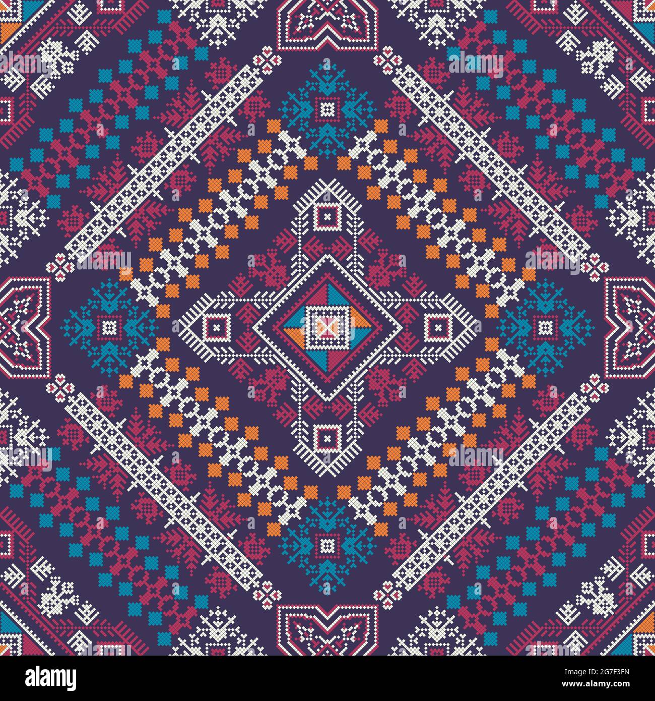 Decorative repeating pattern inspired by traditional Russian embroidery ...