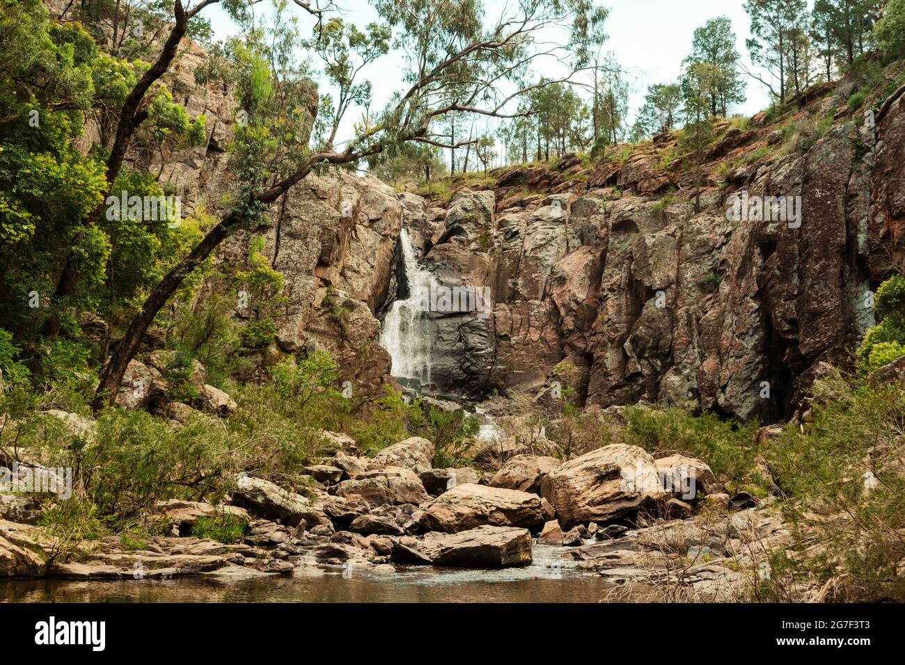 Scenic landscape of a rock cliff waterfall in the woods Stock Photo - Alamy