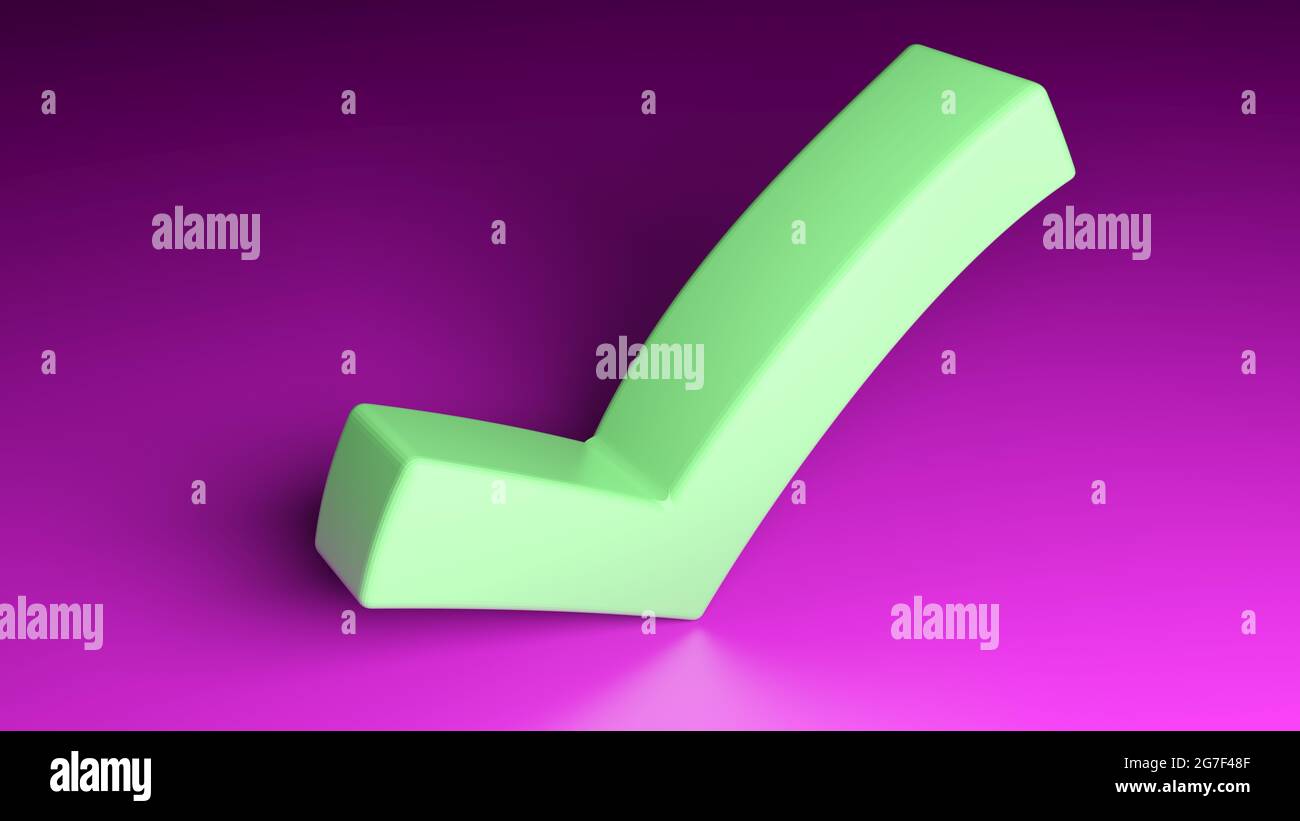 Green check sign on purple background - 3D rendering illustration Stock ...