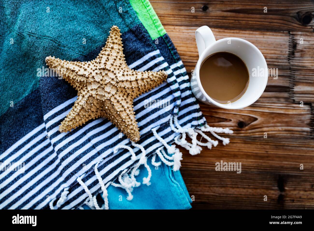 Closeup Photo of a Beautiful Still Life in Beach House. Morning Coffee ...