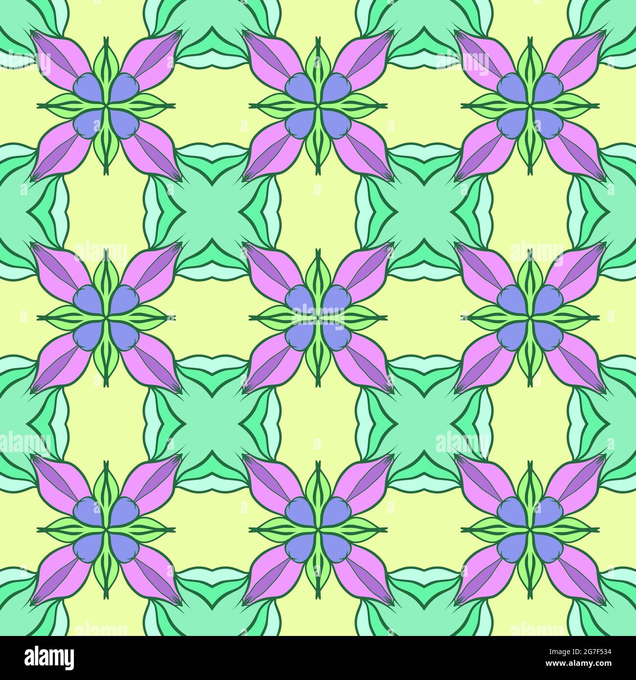 Illustration of seamless repeating pattern in bright colors on yellow ...