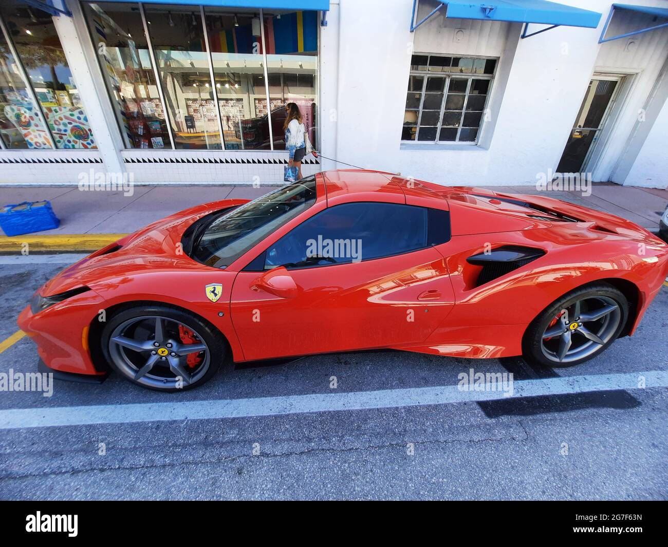 Los Angeles, California USA - March 24, 2021: red Ferrari F8 Tributo ...