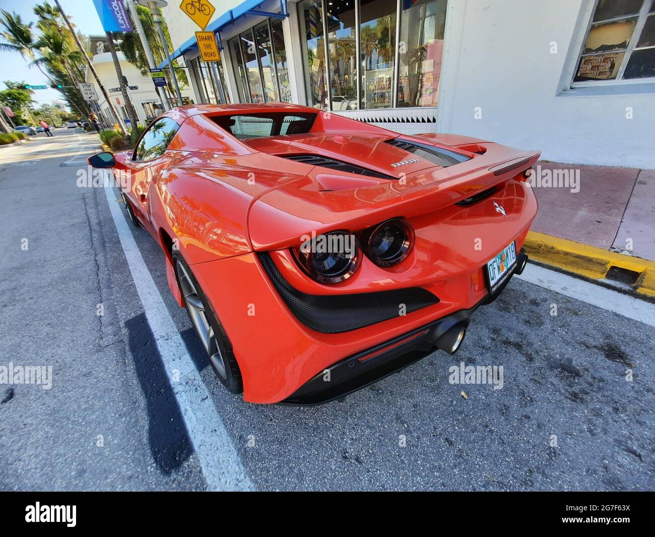Los Angeles, California USA - March 24, 2021: red Ferrari F8 Tributo ...