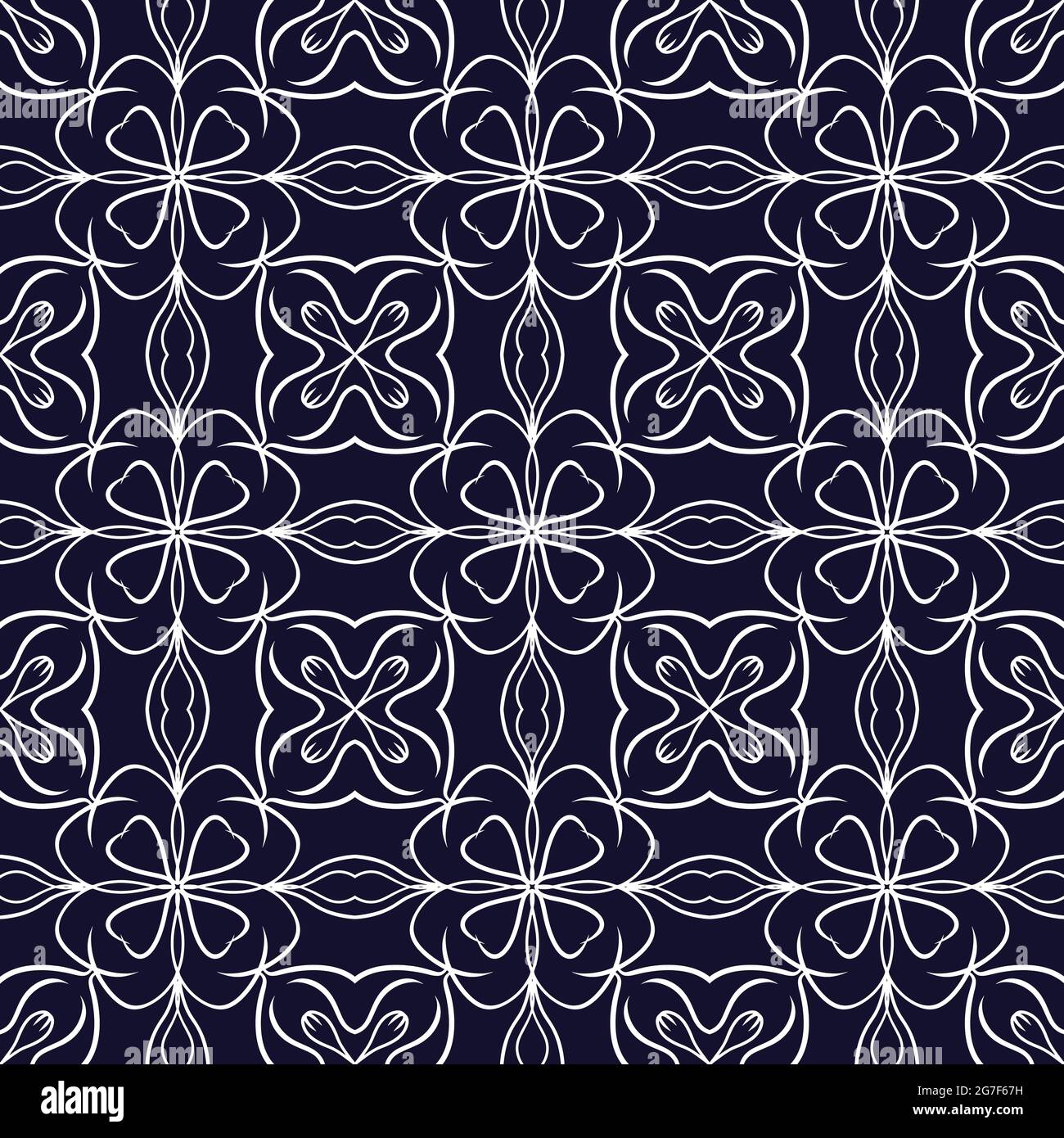Illustration of bright ornamental repeated pattern on dark blue ...
