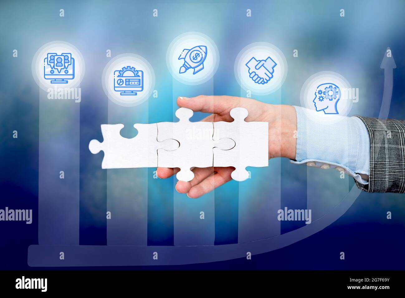 Hand Holding Jigsaw Puzzle Piece Unlocking New Futuristic Technologies ...