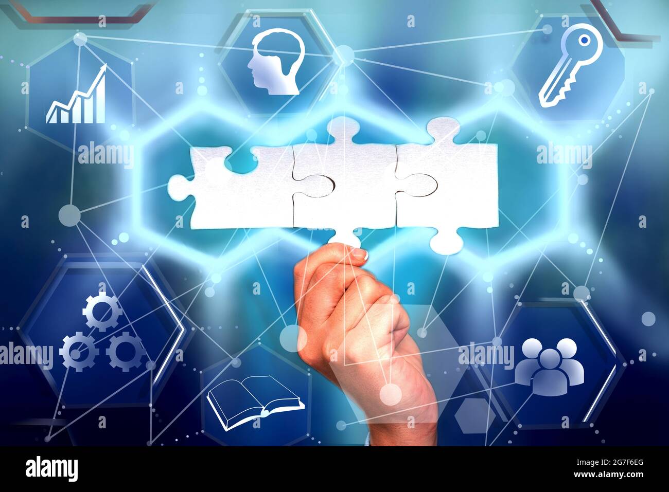 Hand Holding Jigsaw Puzzle Piece Unlocking New Futuristic Technologies ...