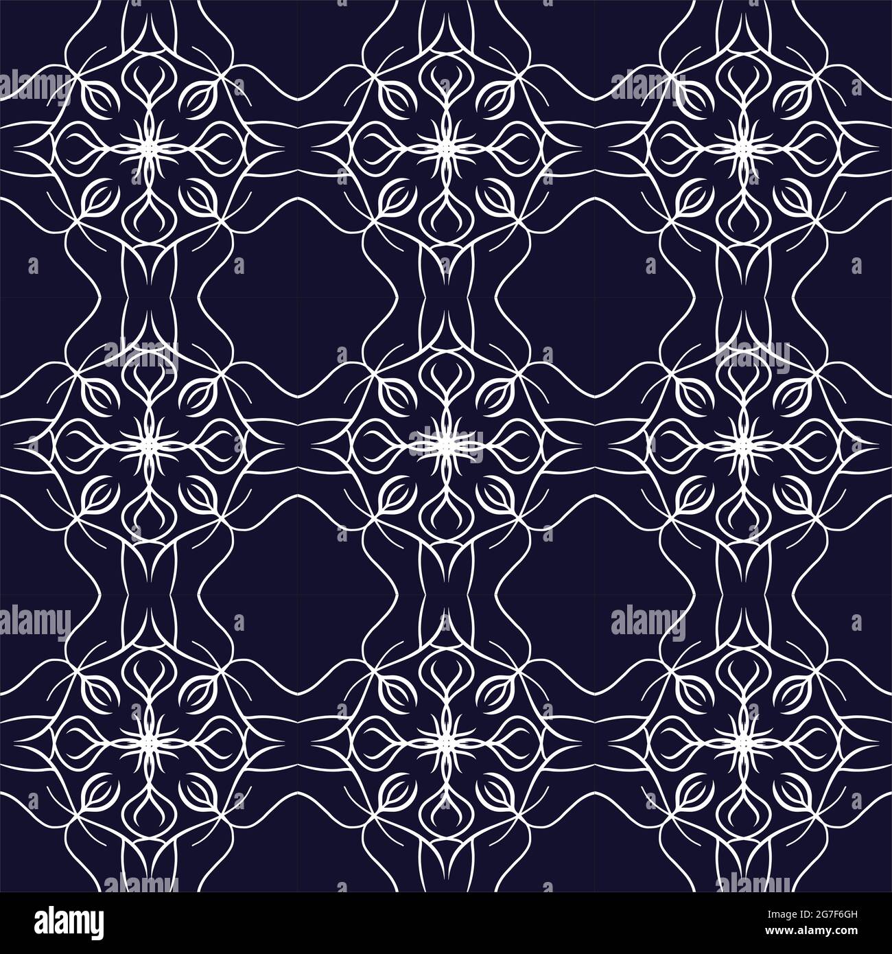 Illustration of bright ornamental repeated pattern on dark blue ...