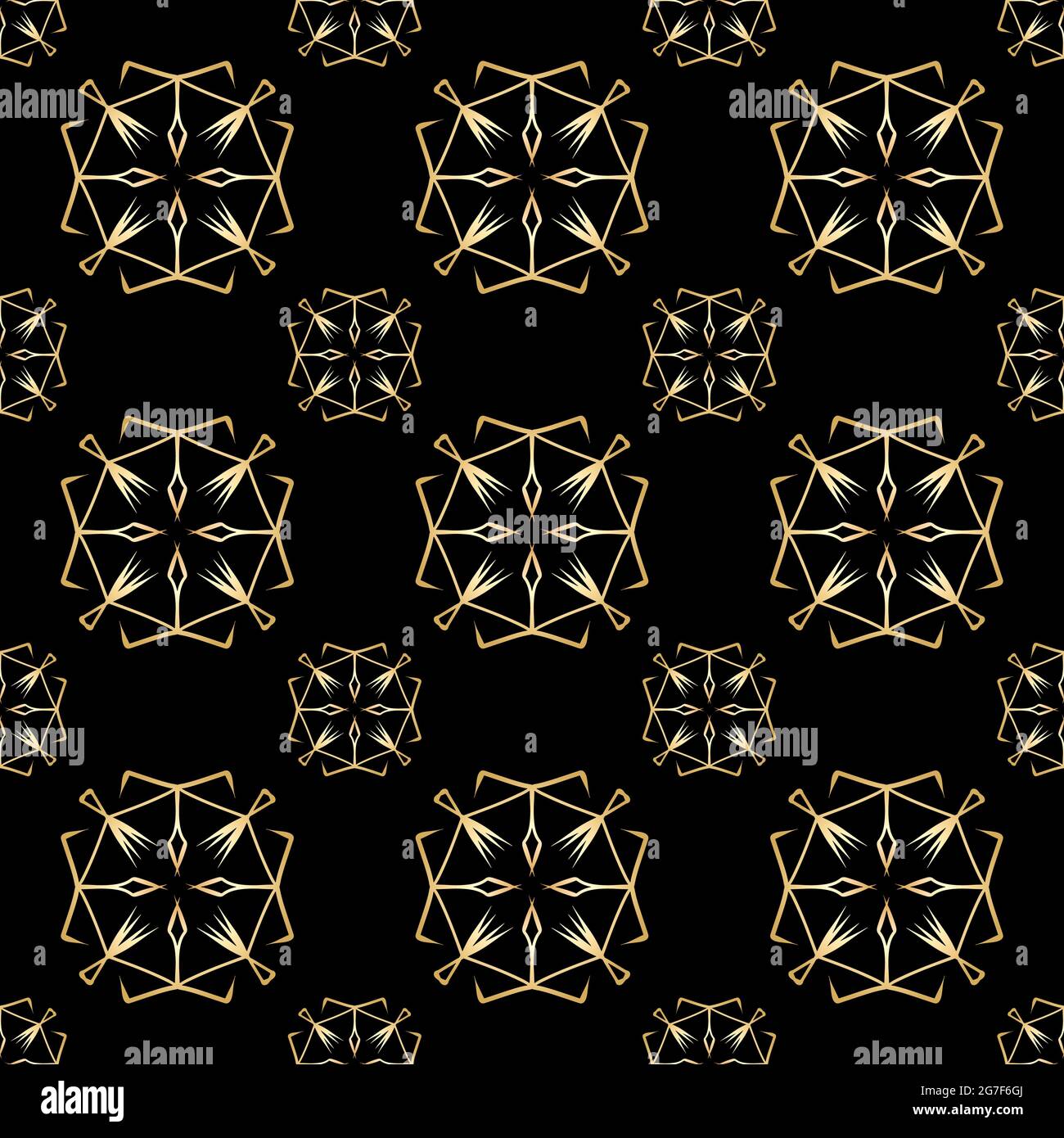 Illustration of gold geometrical repeat patterns on a black background ...