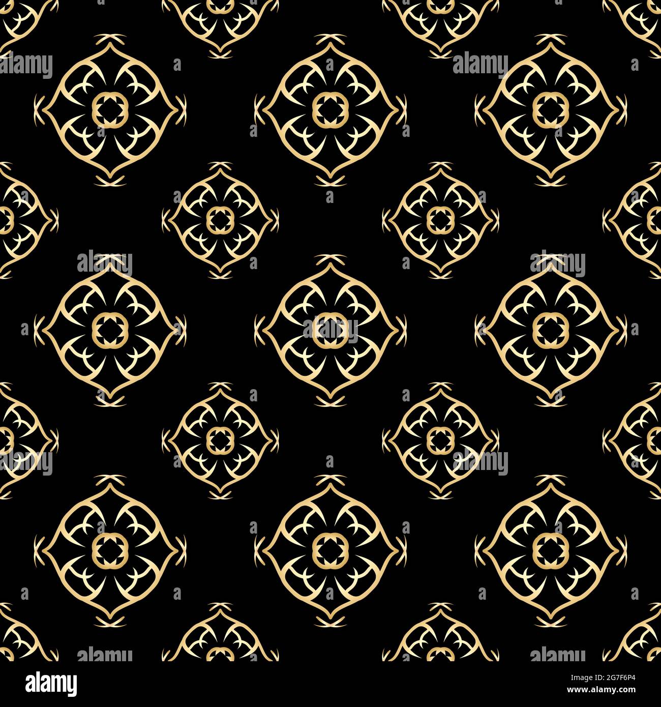 Illustration of gold geometrical repeat patterns on a black background ...