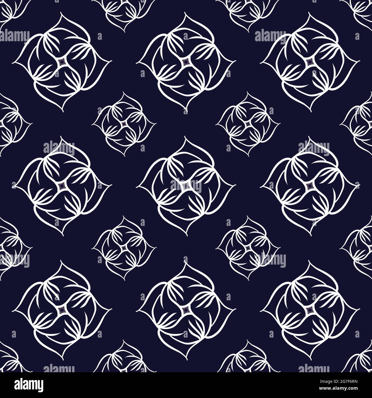 Illustration of bright ornamental repeated pattern on dark blue ...