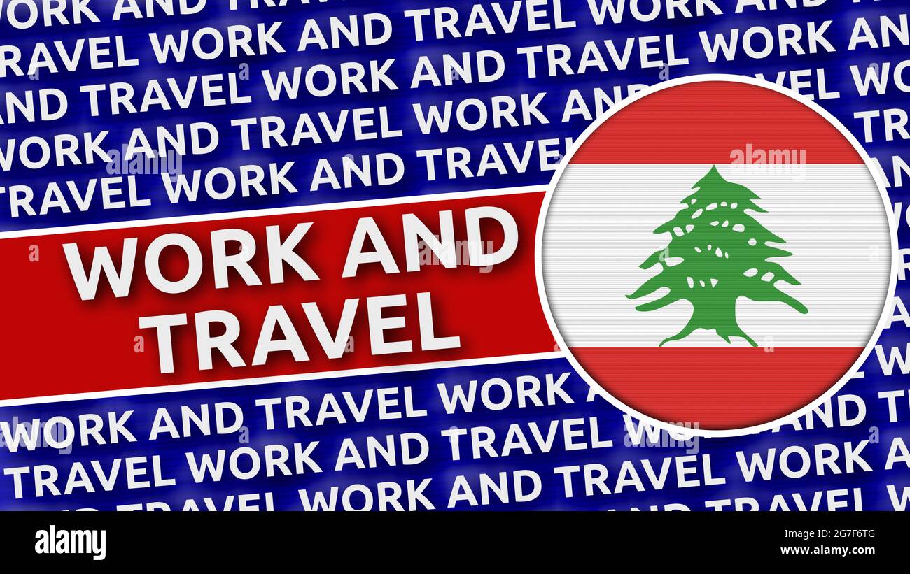 Lebanon Circular Flag with Work and Travel Titles - 3D Illustration ...