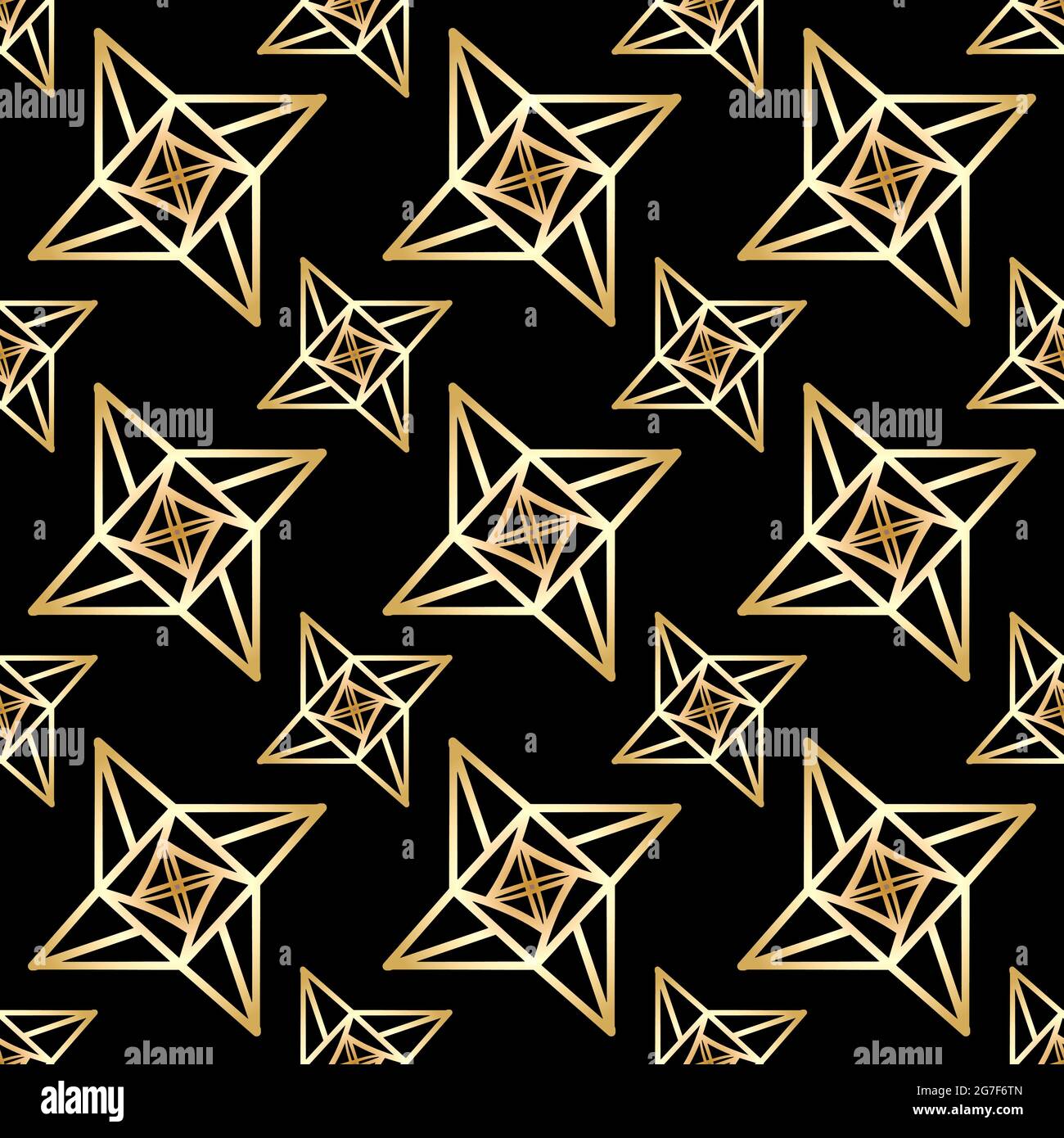 Illustration of gold geometrical repeat patterns on a black background ...