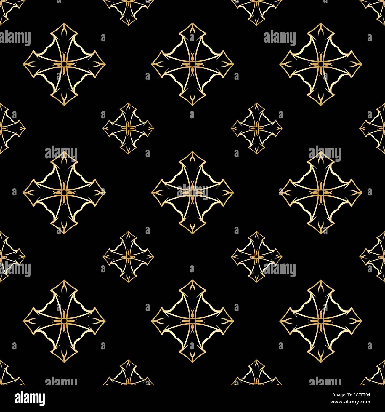 Illustration of gold geometrical repeat patterns on a black background ...