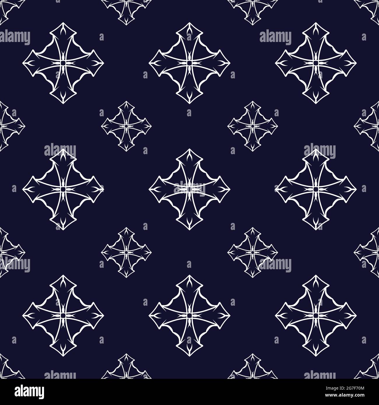 Illustration of bright ornamental repeated pattern on dark blue ...