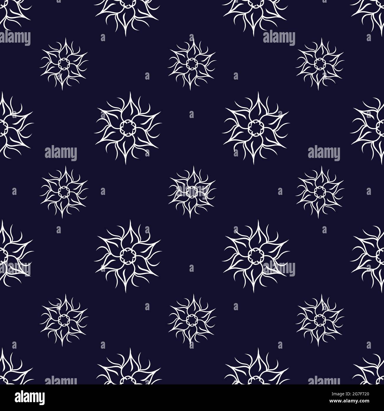 Illustration of bright ornamental repeated pattern on dark blue ...