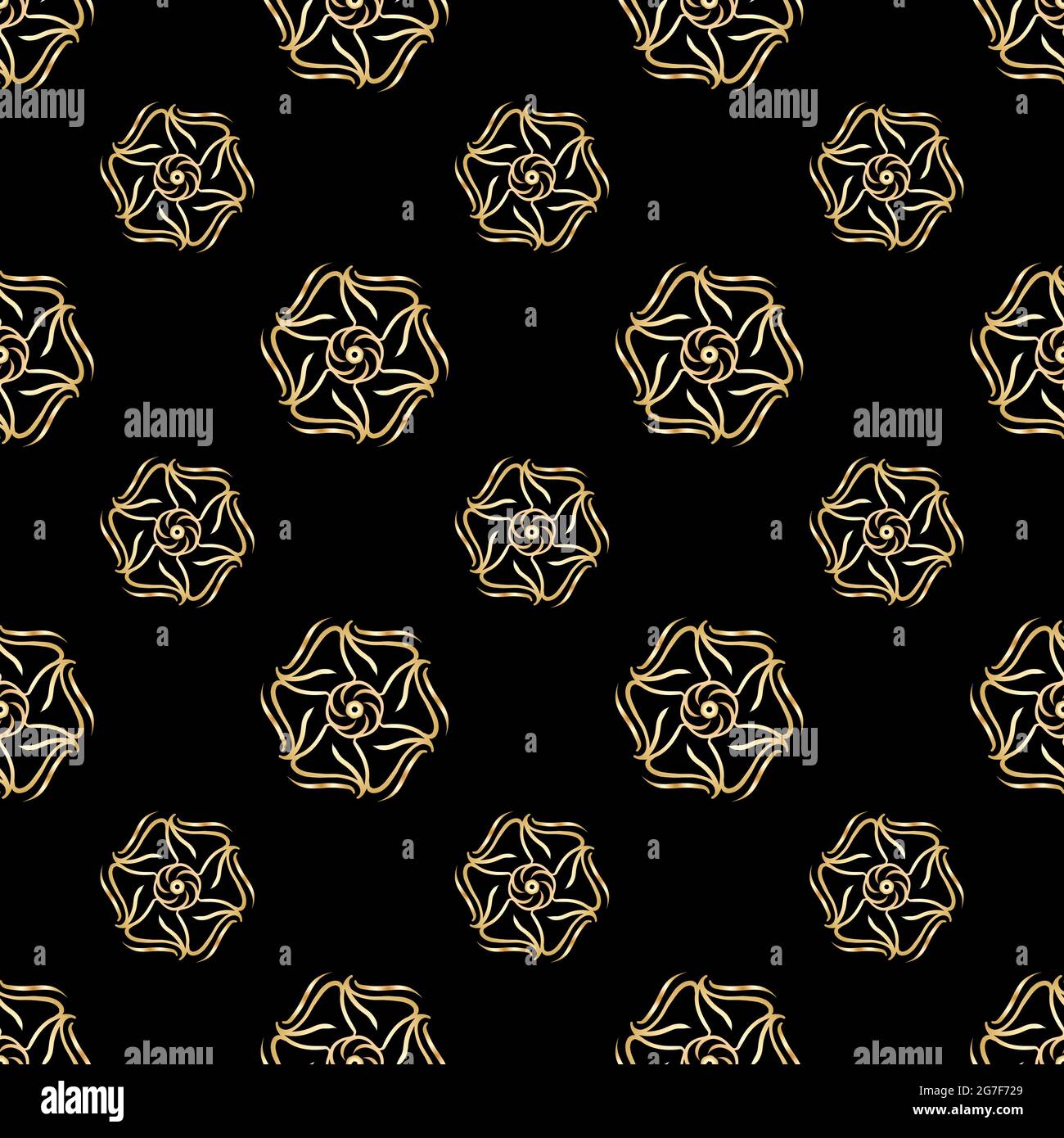 Illustration of gold geometrical repeat patterns on a black background ...
