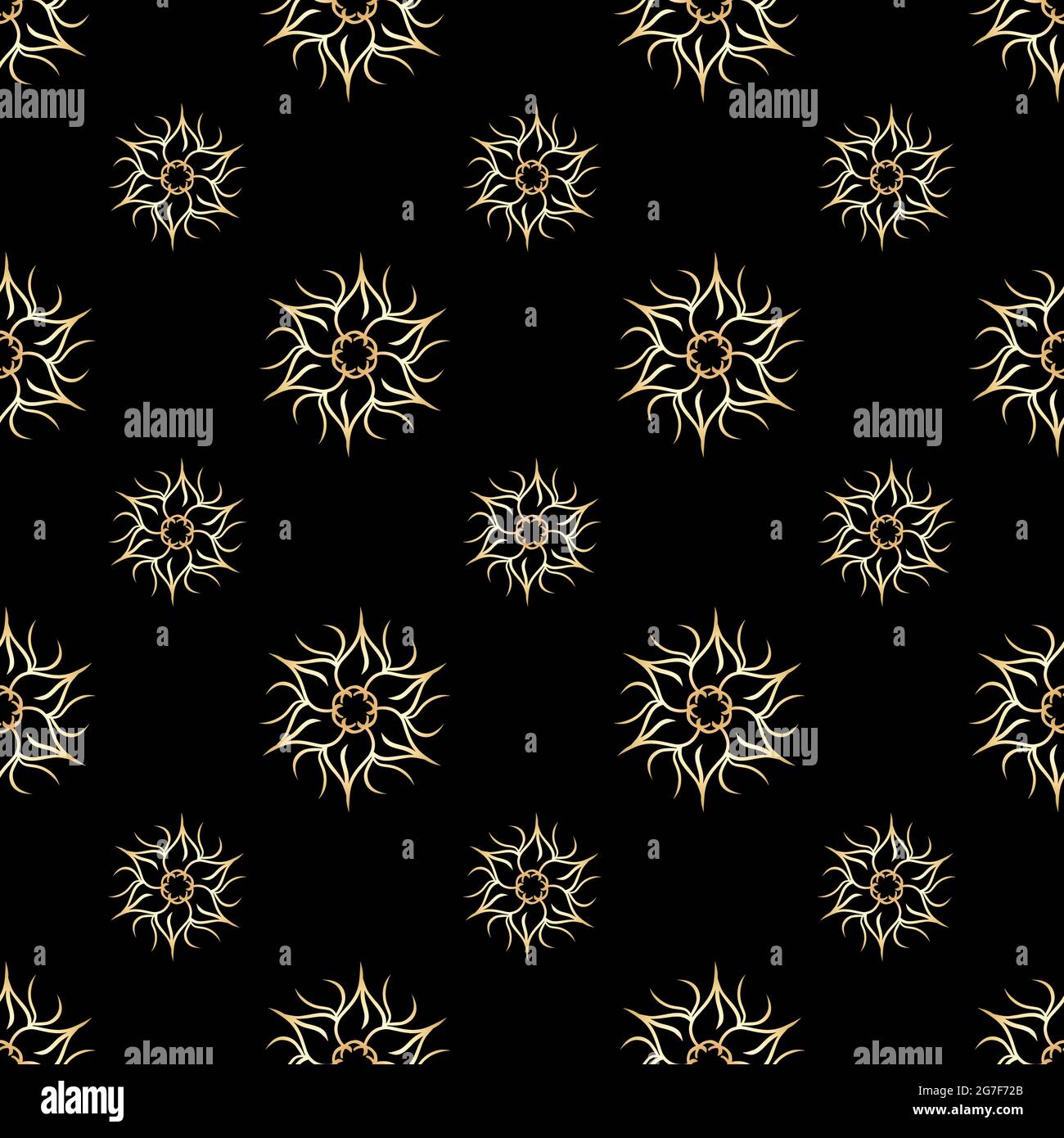 Illustration of gold geometrical repeat patterns on a black background ...