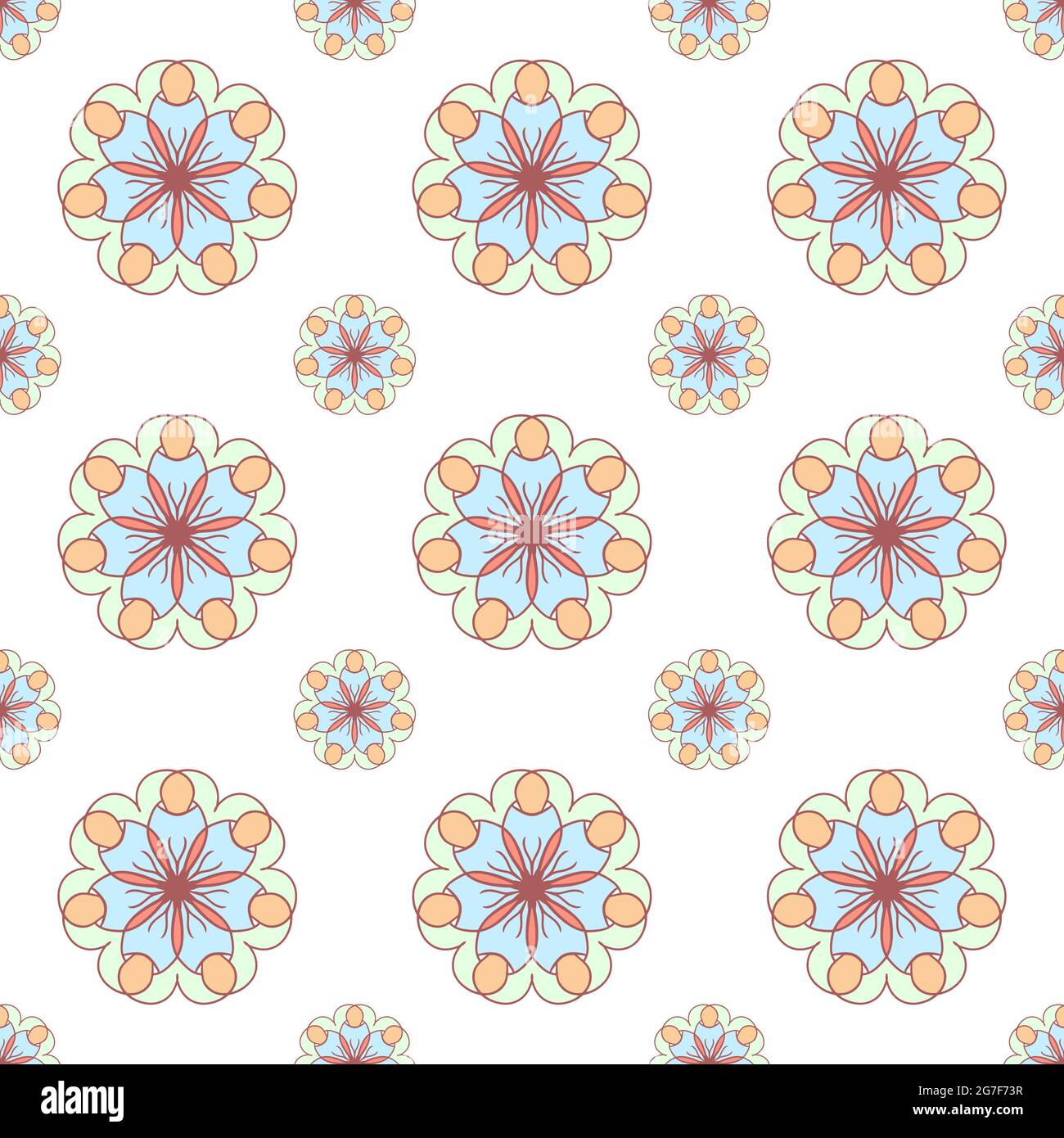 Illustration of colorful floral repeat pattern on a light yellow ...