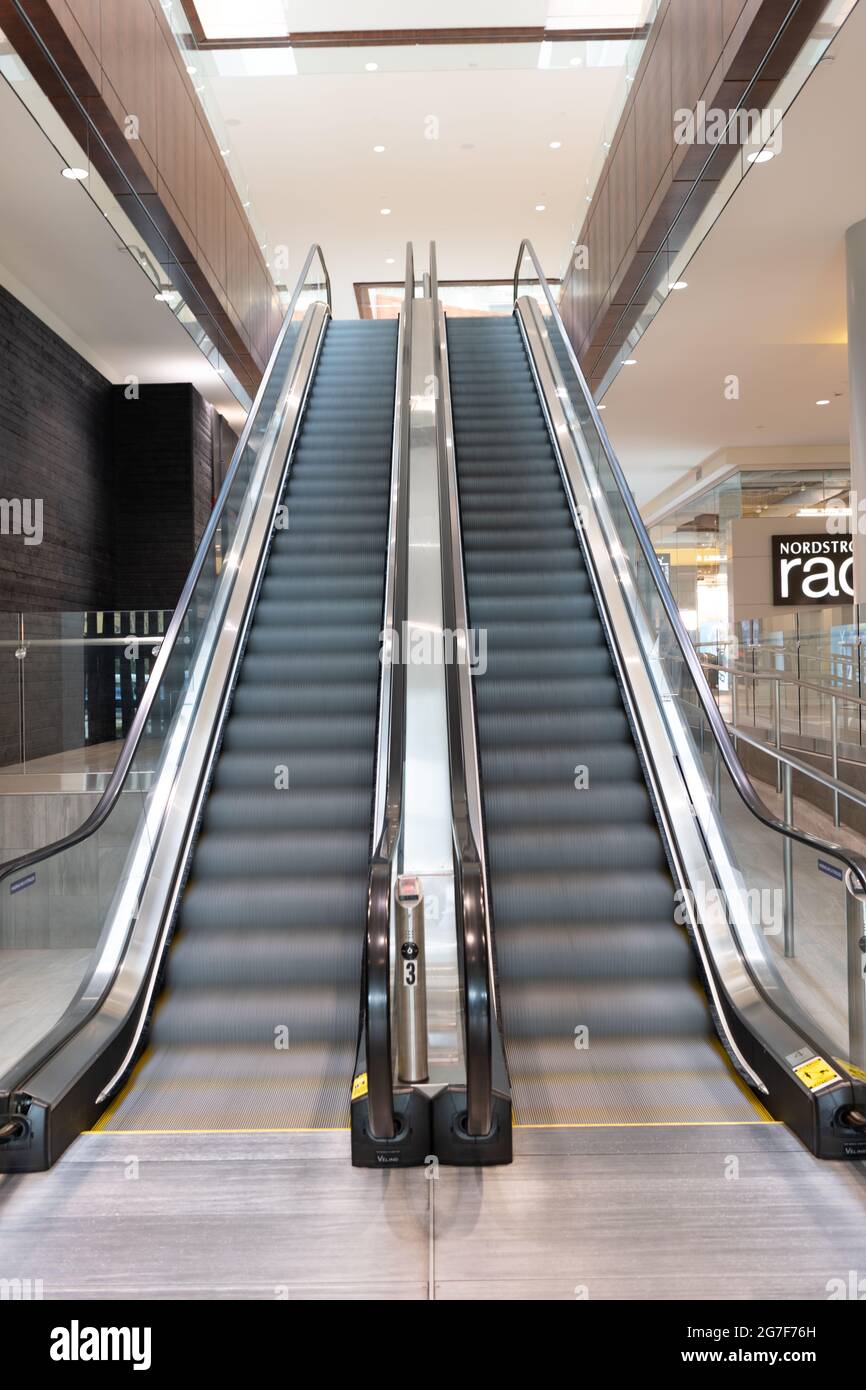 Seattle, Washington D.C. USA - April 02, 2021: modern escalators with ...