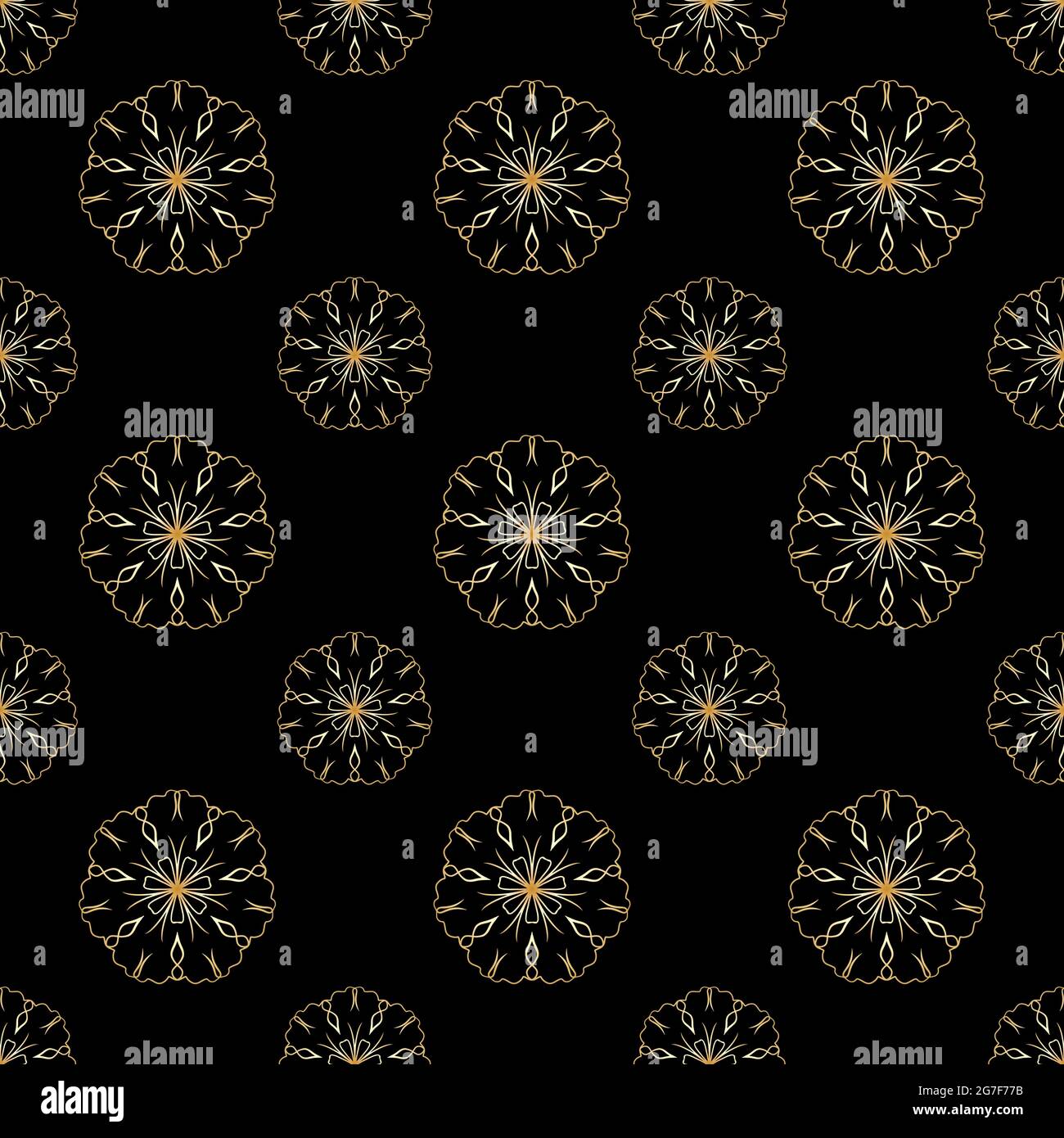 Illustration of gold geometrical repeat patterns on a black background ...