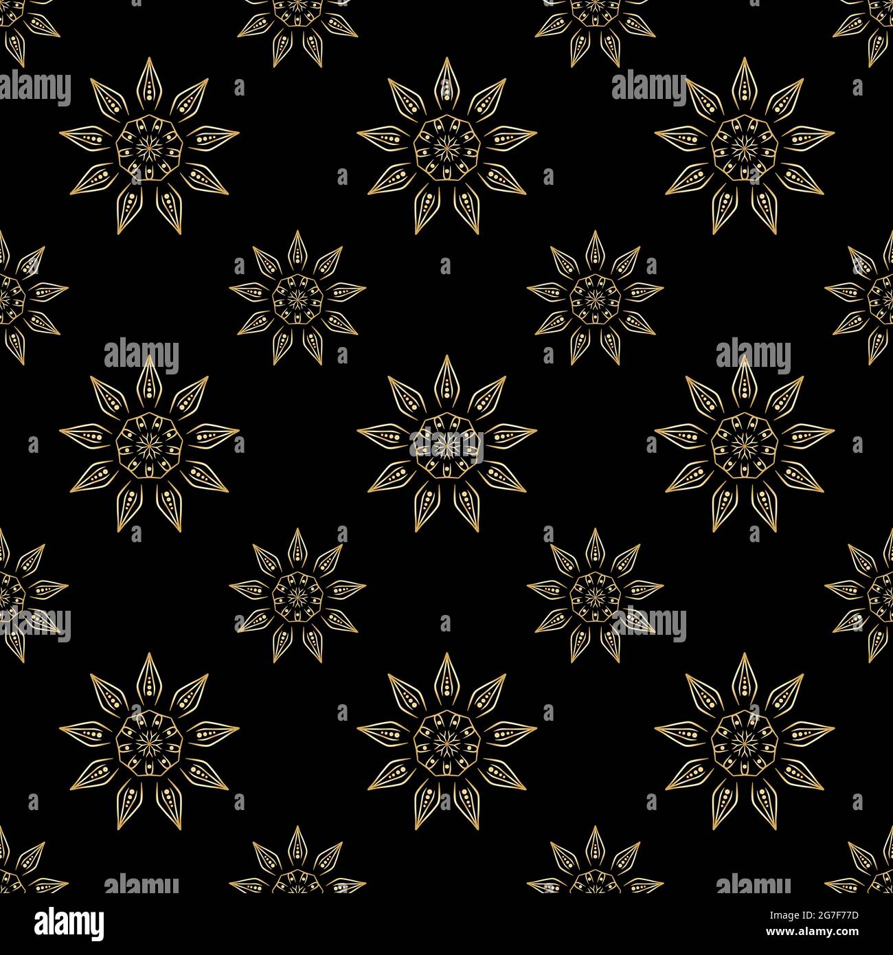 Illustration of gold geometrical repeat patterns on a black background ...