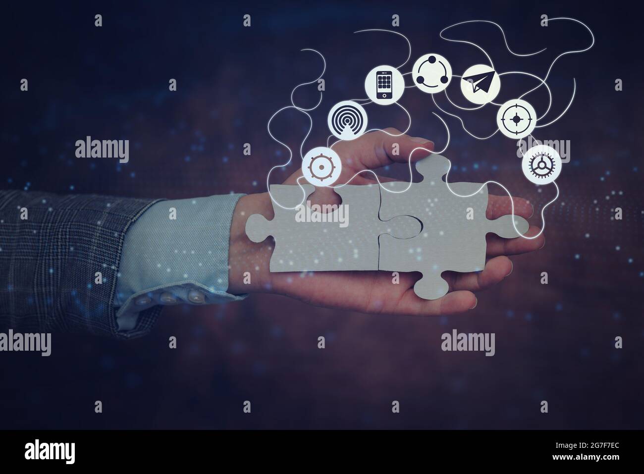 Hand Holding Jigsaw Puzzle Piece Unlocking New Futuristic Technologies ...