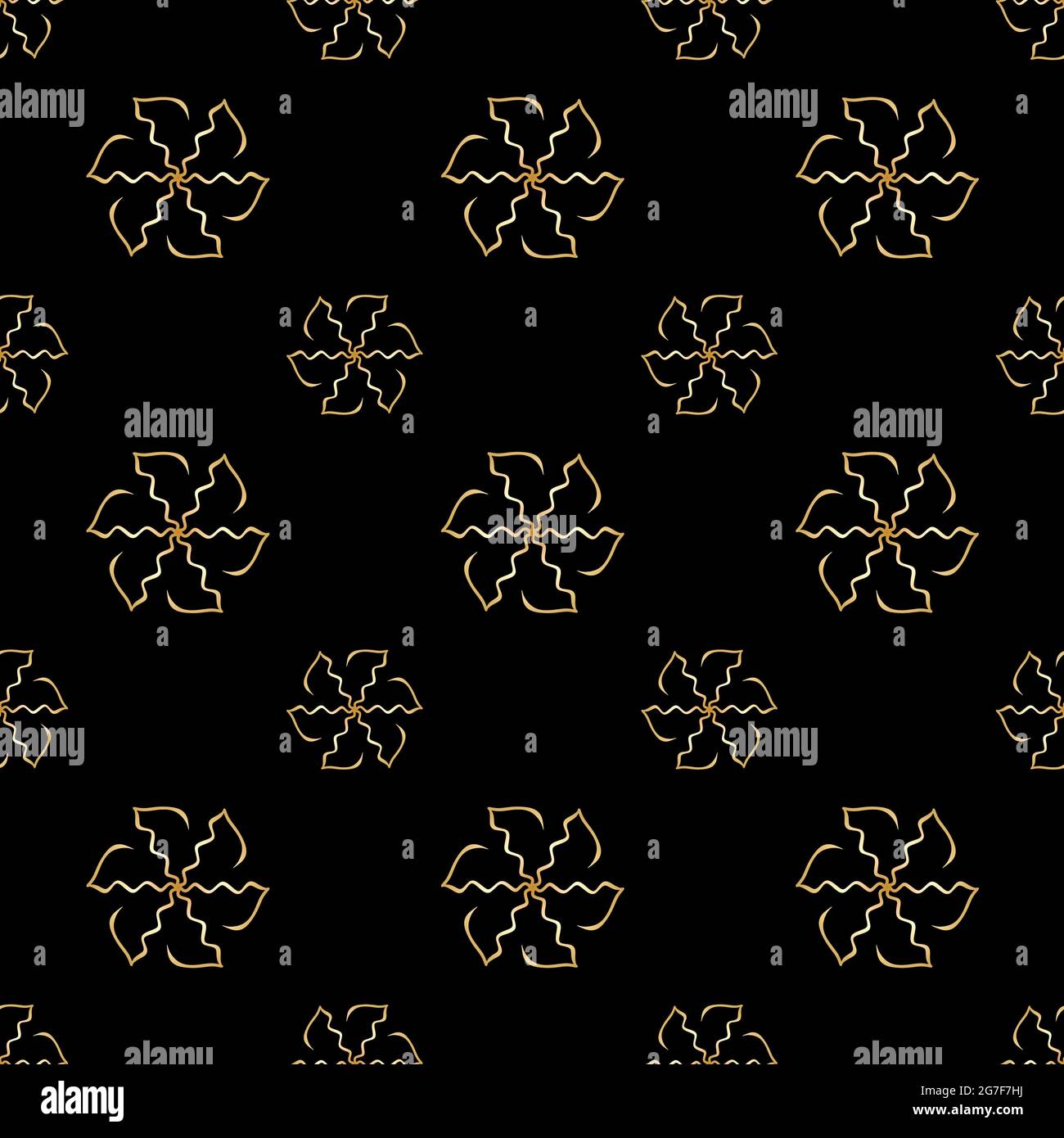 Illustration of gold geometrical repeat patterns on a black background ...