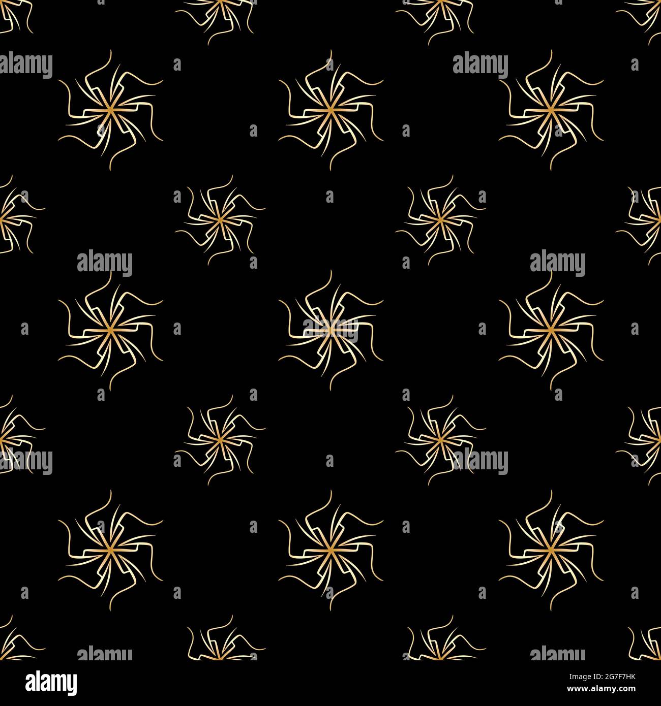 Illustration of gold geometrical repeat patterns on a black background ...