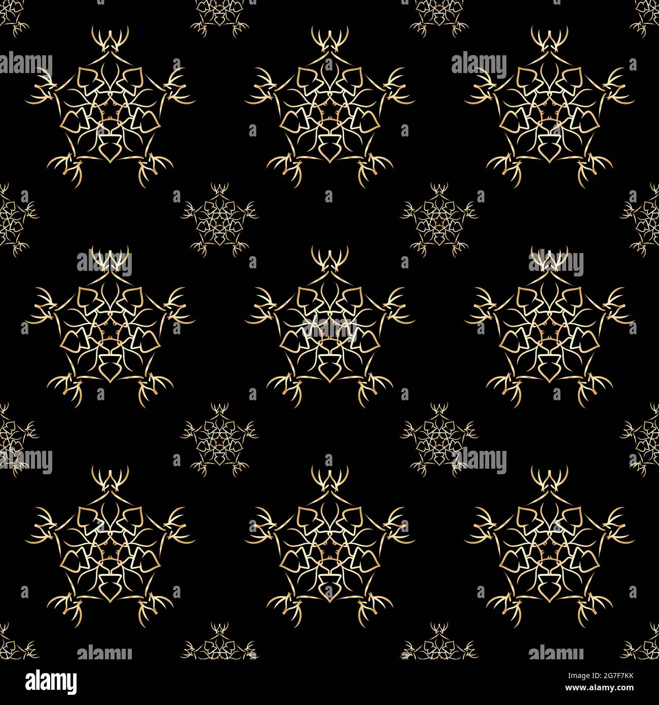 Illustration of gold geometrical repeat patterns on a black background ...