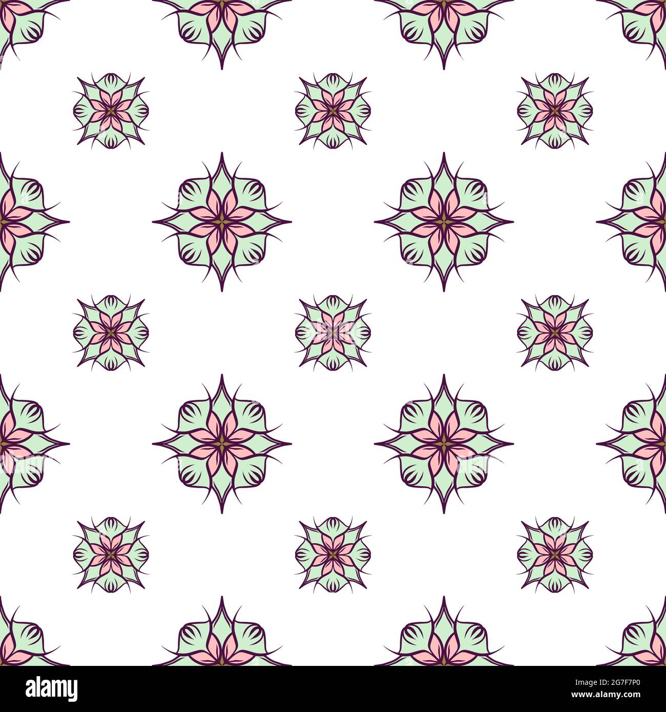 Abstract 2D illustration wallpaper with a seamless pattern of flowers ...