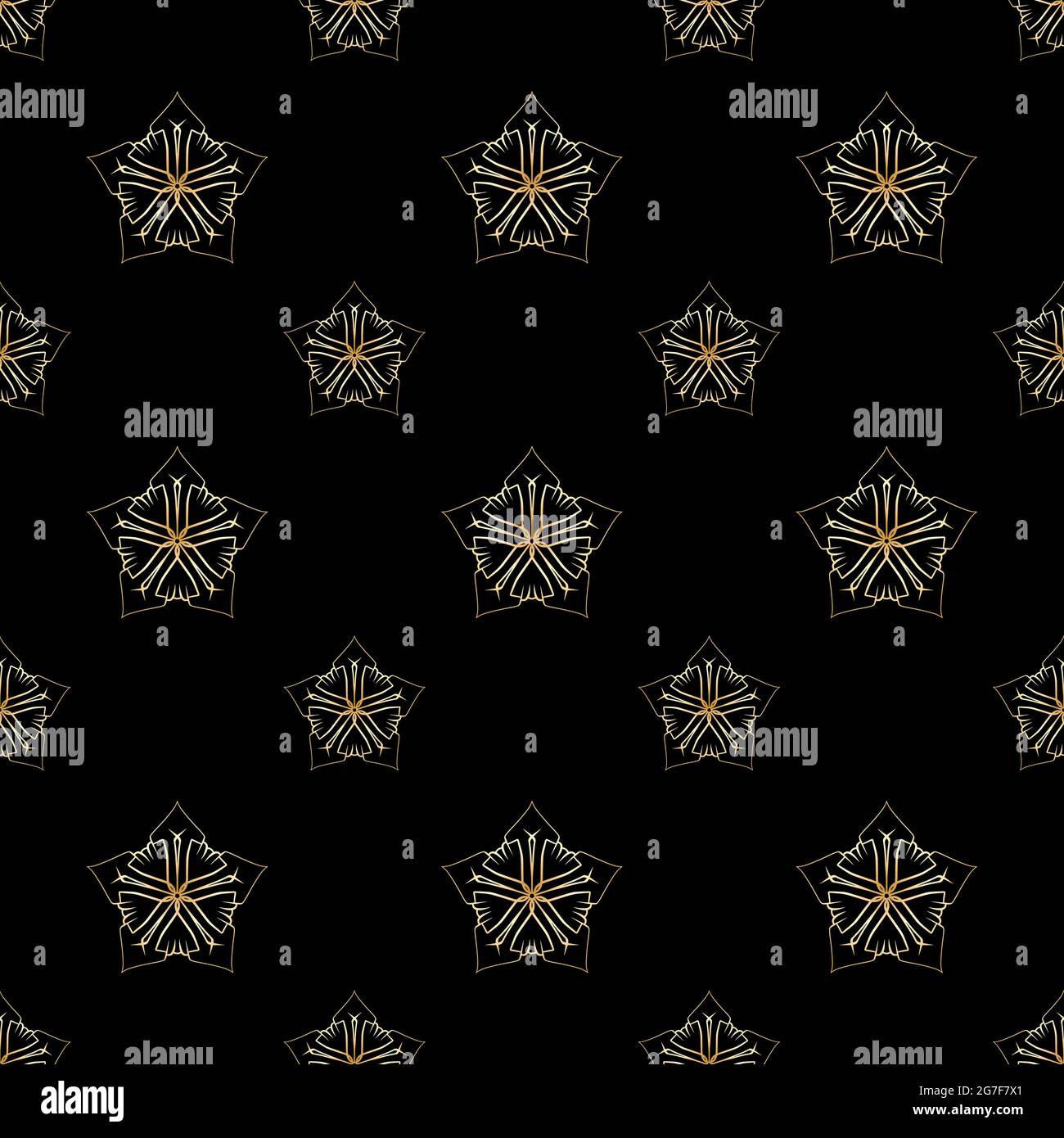 Illustration of gold geometrical repeat patterns on a black background ...