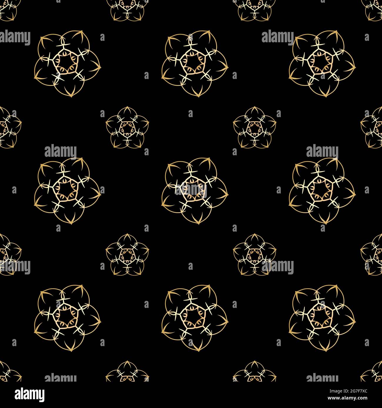 Illustration of gold geometrical repeat patterns on a black background ...