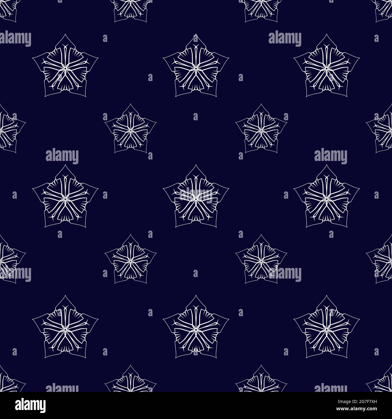 Seamless pattern of white star shapes on a dark blue background in a 2D ...