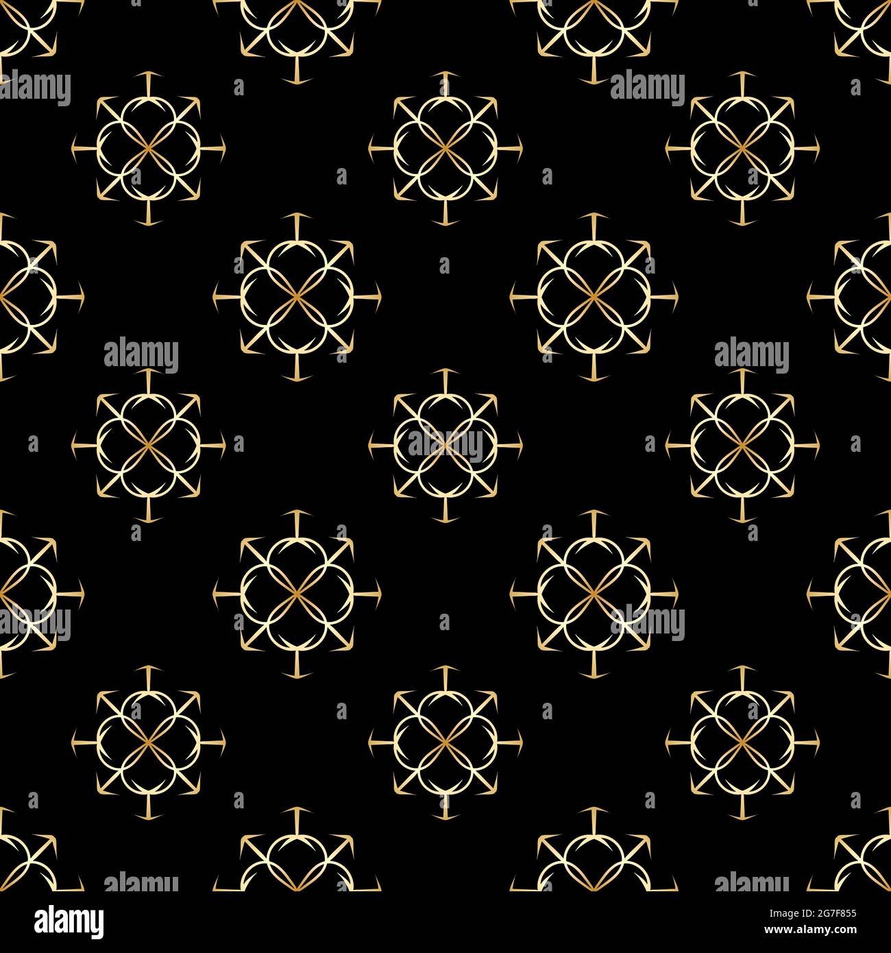 Illustration of gold repeat patterns on a black background Stock Photo ...